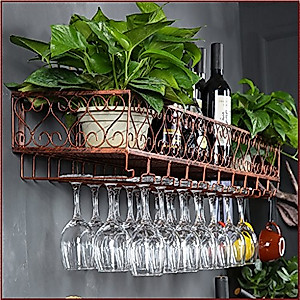 Stylish Simplicity European Hanging Wine Rack Goblet Rack Creative Upside Down Wine Glass Rack Restaurant Bar Wrought Iron Rack Wall Hanging Wine Racks, PIBM, Bronze, 60 * 25cm