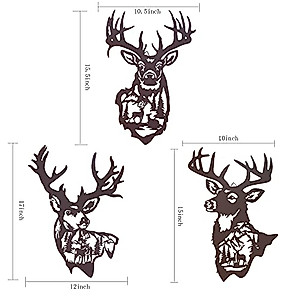 BVLFOOK 16 Inch Large Metal Deer Wall Art Decor, Rustic Cabin Decor, Hunting Decor for Home Bathroom Bedroom Lodge, Deer in the Forest Pine Tree, Set of 3