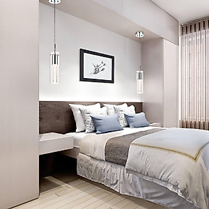 XiNBEi Lighting Pendant Lighting 1 Light Mini Pendant Lights with Glass and Bubble Crystal, Modern Chrome Hanging Pendant Light with LED Bulb for Kitchen & Dining Room XB-P1110-CH