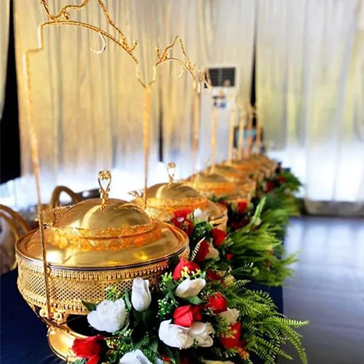 HONHPD Chafing Dish 8L for Hotel Decorative Fancy Luxury Gold Chafing Dish Buffet Set with Hanging Hinged Lid,Buffet Warmers Sets for Parties, Events, Wedding, Camping, Dinner（Golden