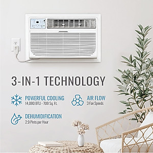 Keystone 14,000 BTU Wall Mounted AC Unit and Dehumidifier, 230V, Wall Unit for Bedroom, Garage, Nursery, and Large Rooms up to 700 Sq.Ft., AC Wall Unit with Remote Control