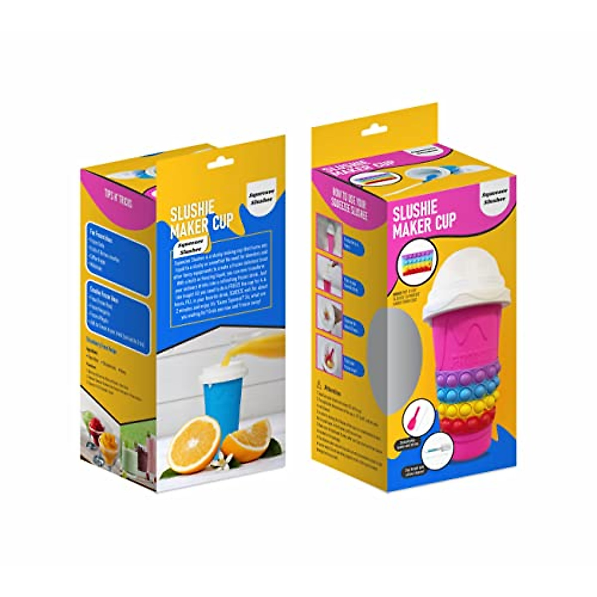 Pink Instant Slushie Cup,1 Pack Slushy Cup Maker Tiktok, Slush Squeeze Cup for Quick Diy with Straw Spoon, Cup Brush, Straw Brush, & Pop-It Cup Sleeve