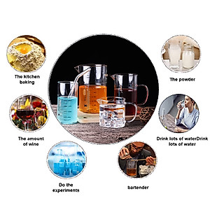 Lab Measuring Glass Beaker Set - Borosilicate Glass Beaker with Handle and gate，4 beakers and 2 Glass Straws， High and Low-Temperature Resistance