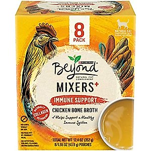 Beyond Purina Mixers+ Natural Cat Food Complement, Immune Support Chicken Bone Broth - (2 Packs of 8) 1.55 oz. Boxes