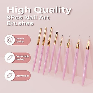 Komall Nail Art Brushes Set, 8Pcs Gel Polish Nail Art Design Painting Tools with Nail Extension Gel Brush Builder, Thin Nail Art Liner Brush and Nail Dotting Pen for Salon Home Diy Manicure 1