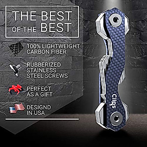 Smart Compact Key Organizer Keychain - Made of Carbon Fiber & Stainless Steel- Pocket key Chain Organizer Up to 28 Keys- Lightweight, Strong Includes Bottle Opener, Carabiner & More