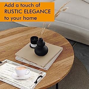 Gennua Kitchen Rustic Wooden Serving Tray Set with Metal Handles | 2 Nesting Decorative Trays for Coffee Table, Ottoman, Countertop & More with Distressed White Finish to Complement Any Decor