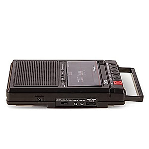 QFX RETRO-39 Portable Shoebox Tape Recorder, Analog Cassette Tape Deck with USB 2.0, Built-in Microphone, and a 3.5" Bluetooth Speaker,