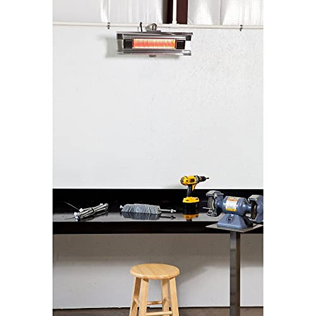 Fire Sense 02110 Wall Mounted Infrared Patio Heater 1500 Watts Weatherproof Lightweight for Indoor Outdoor Use 6 Foot Non Retractable Electrical Cord Mounting Bracket - Stainless Steel