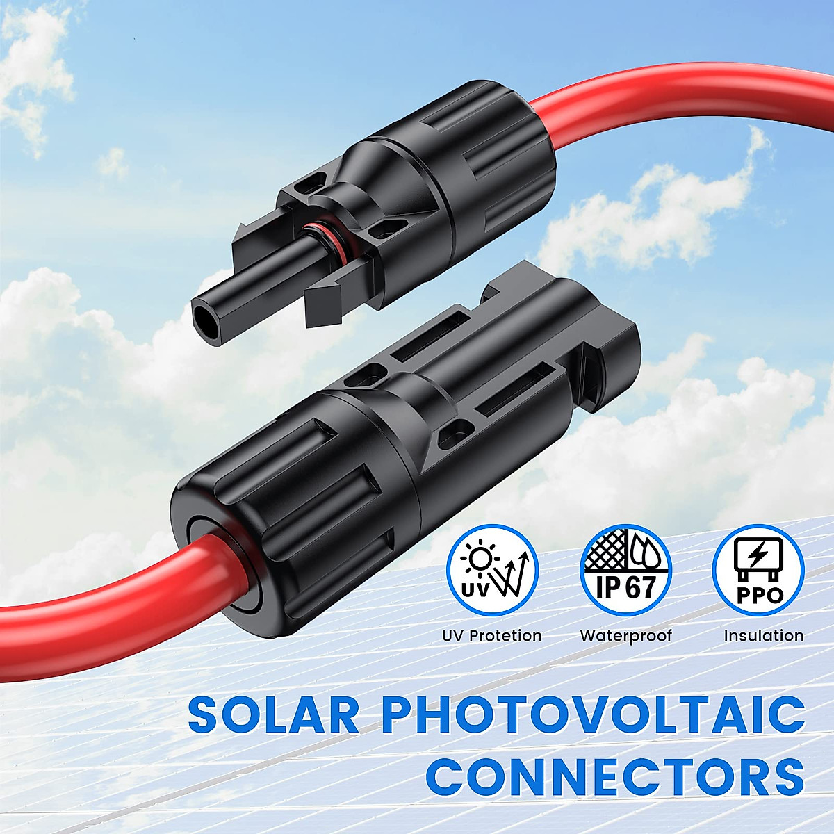 MOSWAG Solar Cable 3FT 12AWG Solar Panel Extension Cable, MC4 Extension Cable with Male and Female Connectors for Solar Panel Connector, Solar Controller, Battery
