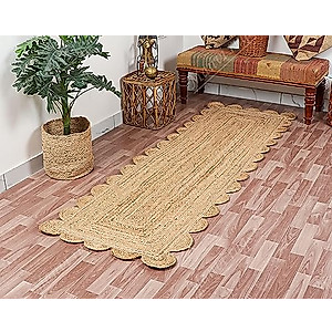 2x3, 2x4, 2x5,2x6 Ft. Natural Jute Scalloped Rug, Bohemian Scallop Rug, Natural Jute Rug, Boho Decor Rug, Area Rug, Handwoven Jute Rug, Custom Rug, Decorative Rug (2x4 Ft. Area Rug)