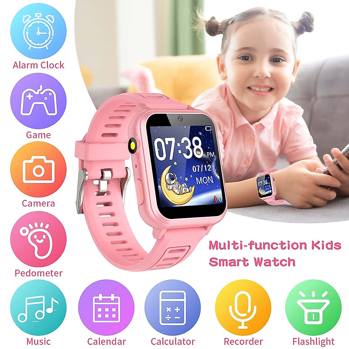 METYYP Smart Watch for Kids,Kids with 24 Puzzle Games Dual Cameras Pedometer 1.54inch HD Touch Screen Music Alarm Clock Video Recorder Flashlight,Kids Watches Toys Birthday Gift for Age 3-12