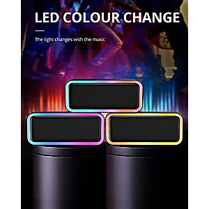 Kunodi Bluetooth Speaker, Bluetooth 5.0 Wireless Portable Speaker with 10W Stereo Sound, Party Speakers with Ambient RGB Light,18-Hour Playtime,IPX5 Waterproof Speakers for Outdoors, Travel（Black