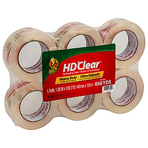 Duck HD Clear Heavy Duty Packing Tape, Extra Long 1.88” x 109 yards per Roll, 3" Core, 6 Rolls (299016)