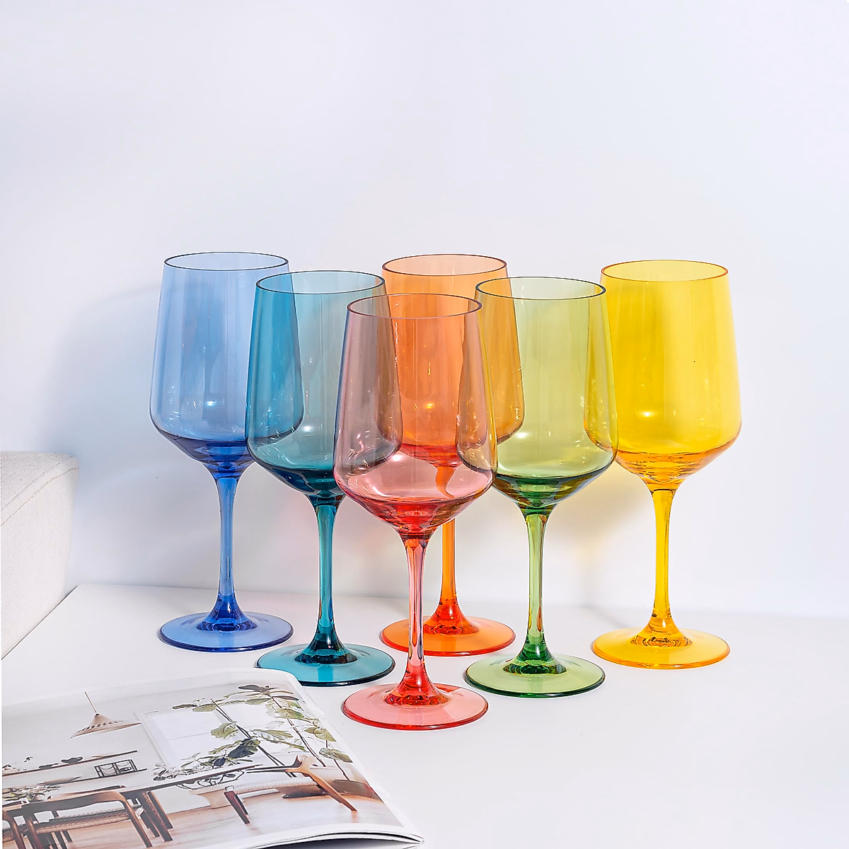 KOXIN-KARLU Unbreakable Classic 18 ounce All-Purpose Plastic Stem Wine Glasses Acrylic Glasses, set of 6 Multicolor