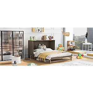 Queen Size Murphy Bed with Frame for Boys Girls Kids Adults Toddler Built-in Charging Station, Antique Grey