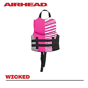 Airhead Child Type III Life Jacket | US Coast Guard Approved | Closed Sided, Quick-Dry | Secure Buckles & Zipper | Wicked Kwik-Dry NeoLite Flex | Hot Pink