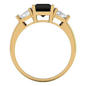 Clara Pucci 2.97ct Emerald Trillion cut 3 stone Solitaire Natural Black Onyx designer Modern Statement Ring 14k Yellow Gold Size 8.5