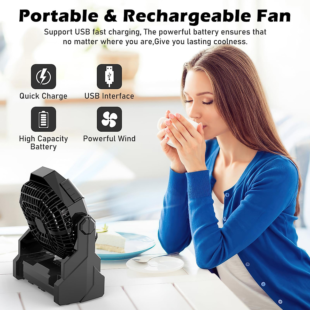 Camping Fan Rechargeable, 10400mAh Portable Battery Operated Camping Fan for Tents, Hangable USB Silent Camping Fans with LED Lantern, Suitable for Fishing, Camping, Bedroom, Workplace (Orange)