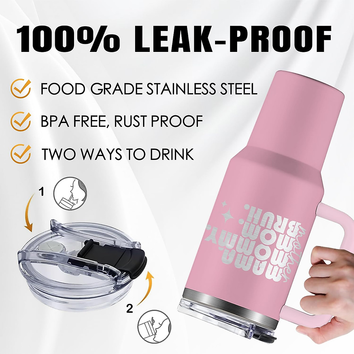 NIAXAUYT Gifts for Mom, Best Mom Ever Tumbler 40oz with Handle and Straw, Mama/Mom Gifts From Daughter Son, Mom Birthday Gifts, Mothers Day Presents Ideas, Christmas Gifts for Best Mom Ever Mug, Pink