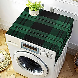 Kigai Green Plaid Buffalo Washing Machine Cover, Top Load Washer Dryer Fabric Cover with Storage Bags for Home Appliances Dust Proof Covers for Refrigerator Oven