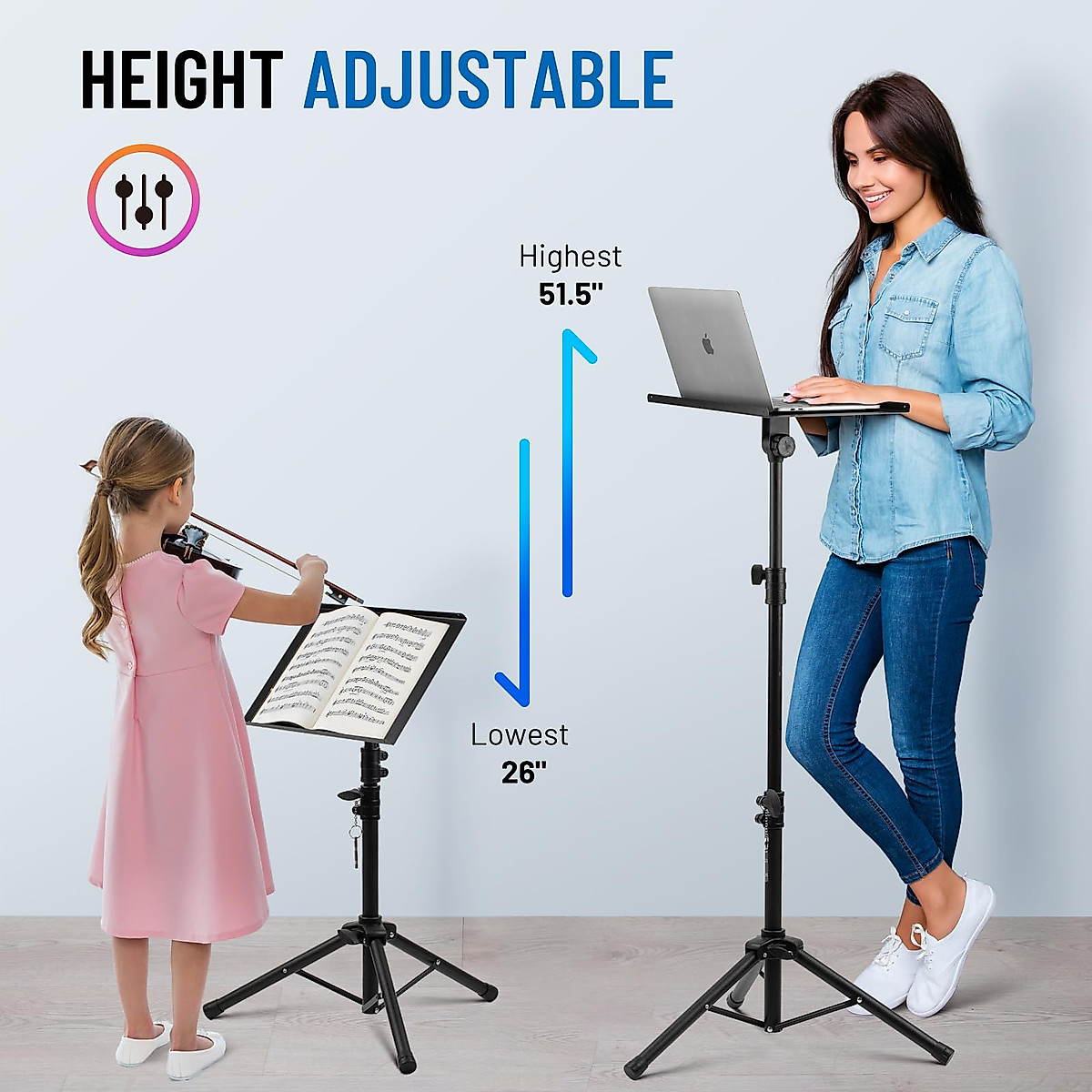 CAHAYA Projector Tripod Stand Adjustable: Height 26 to 51.5in Projector Laptop Stand Portable Multifunctional DJ Rack Stand for Outdoor Movies Computer Book DJ Equipment CY0331