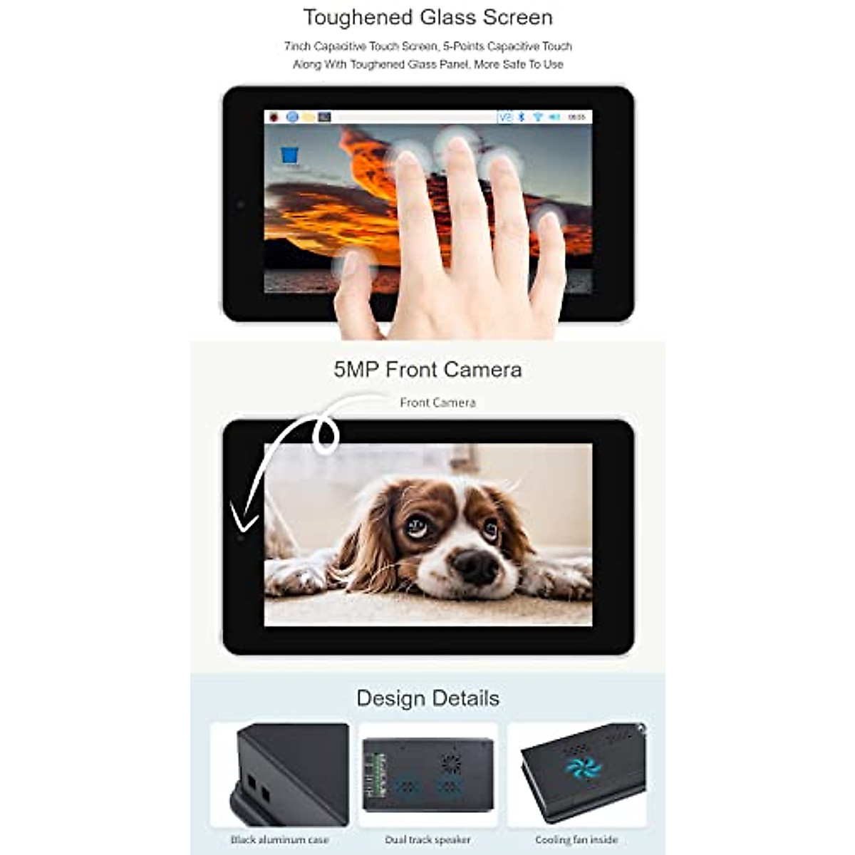 Waveshare 7inch Touch Screen All-in-One Kit Designed for Raspberry Pi CM4 with 5MP Camera Aluminum Case Includes CSI, HDMI, USB, M.2, ETH, RS232, RS485 Interfaces