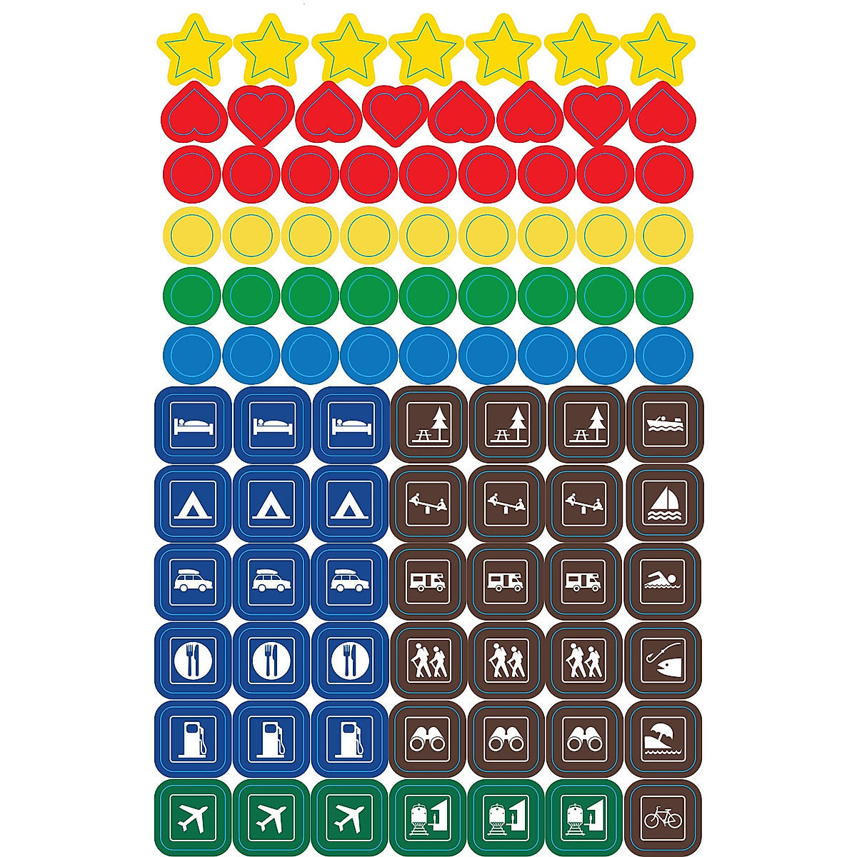 USA Travel Map Vinyl Sticker Set, 1 Sheet of 84 Stickers