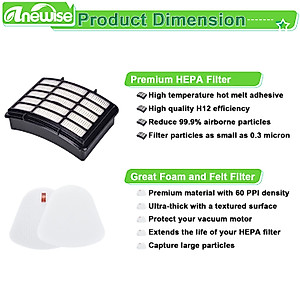 Anewise Filter Replacement for Shark Navigator Lift Away Deluxe Professional Vacuum ZU503AMZ NV350 NV351 NV352 NV355 NV357 NV360 NV370 UV440 UV540, Parts XFF350 & XHF350, 1 HEPA + 2 Pre-Felt Filters