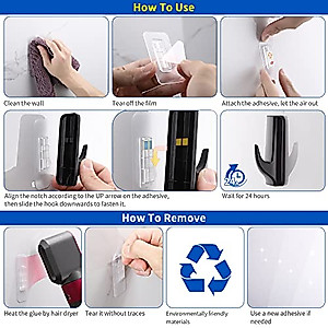 ALOCEO Towel Hooks 9 Pack for Bathroom with 12 Adhesive Strips Shower Waterproof Sticky Hooks Black Plastic Hooks for Keys Outdoor Kitchen Door