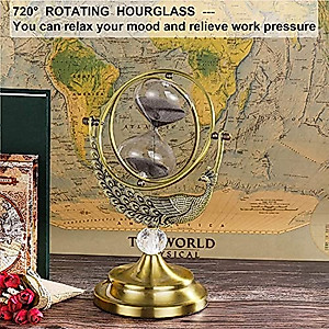 Sand Timer Hourglass Clock 60 Minute with Brass Peacock Frame & Crystal,SuLiao Antiguo Reloj De Arena 1 Hora,Metal Large Watch One Hour Glass Sand Watch for Gifts Home Office Desk Decor