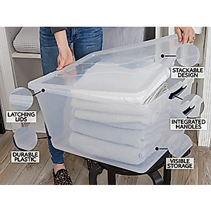 Rubbermaid Cleverstore 71 Qt Storage Bins with Lids, Latching Plastic Storage Container for Home Organization and Containers for Organizing, (4 Pack)