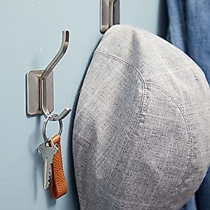 6 Pack Double Post Adhesive Wall Hooks, Heavy Duty Stainless Steel for Hanging Towel Coat Hat (3.6 in)