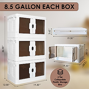 Keszi's Choice 3 Tier Collapsible Plastic Storage Bins with Lids, Wardrobe Closet Organizer, Stackable Storage Bins, Foldable Plastic Storage Container with Doors and Lids 8.5 Gallon each (3 PACK)