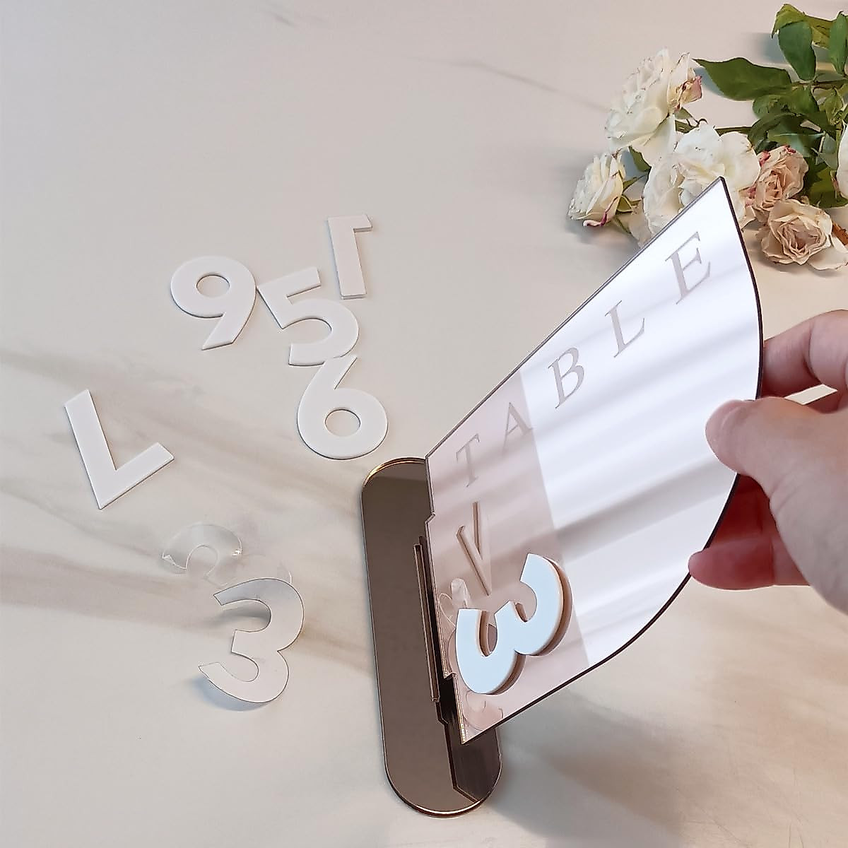 Acrylic Wedding Table Numbers,Semi-Arched Mirrored Acrylic Table Numbers for Centerpiece, Reception, Decoration, Party, Anniversary, Event (Number 1-15, Rose Gold Mirror)