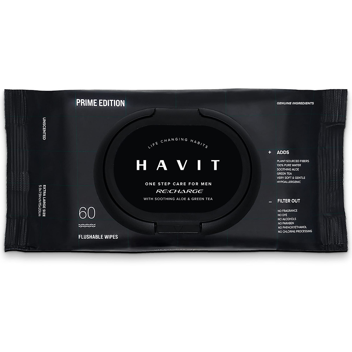 HAVIT Prime Edition Wipes for Men - 360 Flushable Wipes for Adults, Unscented Wet Wipes Infused with Aloe & Green Tea, At-Home Use Dispensers, Septic and Sewer Safe, (Total 360 Wipes - 6 Packs of 60)