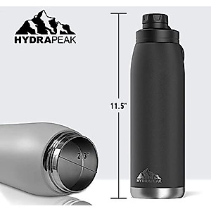 Hydrapeak 40 oz Insulated Water Bottle with Chug Lid - Leak Proof and Spill Proof Double Walled Vacuum Insulated Stainless Steel Water Bottles, Cold for 24 Hours | Hot for 12 Hours (Black)