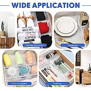 6 Pack Adjustable Drawer Dividers Organizers 3.2" High Expandable 11-20.6" Kitchen Organizer Dresser Drawer Organizer Clear Plastic Drawers Separators for Clothing Kitchen Utensils and Office Storage