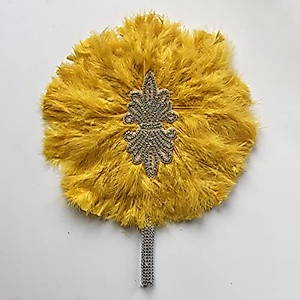 Msbfea Gold Latest Style Turkey Feathers Big Fan Fashion Women Wedding Fan for Bride Or Bridesmaids Rhinestones Feather Color 896