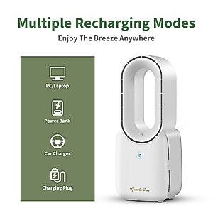 Misby Desk Fan, 11.8 Inch Personal Fan for Desk with 5 Colors LED Light, 4 Wind Speeds Electric Quiet Bladeless Fan Touch Control for Travel Home, Office, Desktop, Bedroom (White)