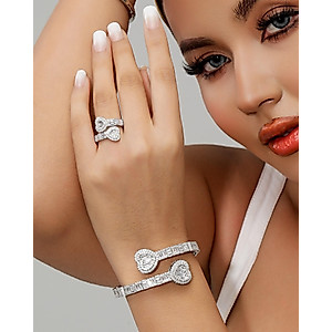 Lulu Mel Iced Out Baguette Diamond Bracelet Jewelry for Women, Hip Hop Mens 14k Gold Silver Plated Cubic Zirconia Bangle Bracelet, Men Heart Cuff Bracelet With Jewelry Box (Silver Heart, 8inch)