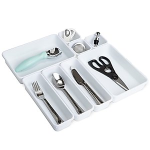 Smart Design Interlocking Drawer Organizer - 8 Piece Set - BPA Free - Utensils, Flatware, Office, Personal Care, or Makeup Storage - Kitchen - White