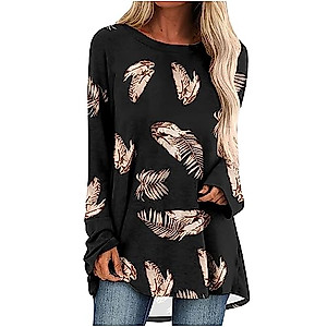 Women's Tops Leopard Print Long Sleeve Crew Neck T Shirts Color Block Floral Print Loose Hide Belly Fat Blouses