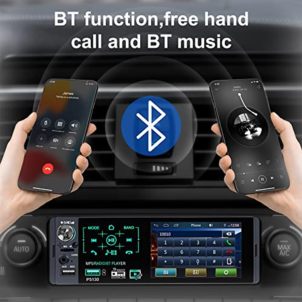 Single Din Touchscreen Car Stereo, Single Din Car Stereo with Bluetooth, Single Din Radio with Backup Camera, Bluetooth Car Radio Support Hands-Free Call/FM/AUX/USB/TF/Mic/Fast Charging/7 Color