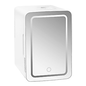 Chefman - Iceman Mirrored Beauty Fridge With LED Lighting, 6L Portable White Mini Refrigerator, Skin Care, Makeup Storage, Chill Cosmetics & Face Masks, Small For Desktop Or Travel, Cool & Heat