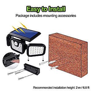 kuujojo Solar Lights Outdoor Garden, 2 Pack 74 LED / 3 Modes 270° Wide Angle Motion Sensor Outdoor Lights, IP65 Waterproof Solar Outdoor Lights, Security Flood Light for Patio Yard and Garage