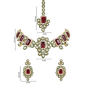 I Jewels Gold Plated Indian Wedding Bollywood Choker Necklace Jewellery Set with Earrings & Maang Tikka for Women (IJ359M)