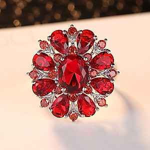 Psiroy Women's Jewelry Statement Rings 925 Sterling Silver Plated Simulated Garnet Flower Ring Size 9