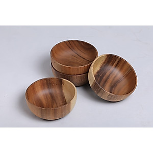 Bufanli Acacia Wood Salad Bowls 6.3 Inches Set of 4 Individual Large Wood Bowl for Cereal Fruits Salads and Decoration