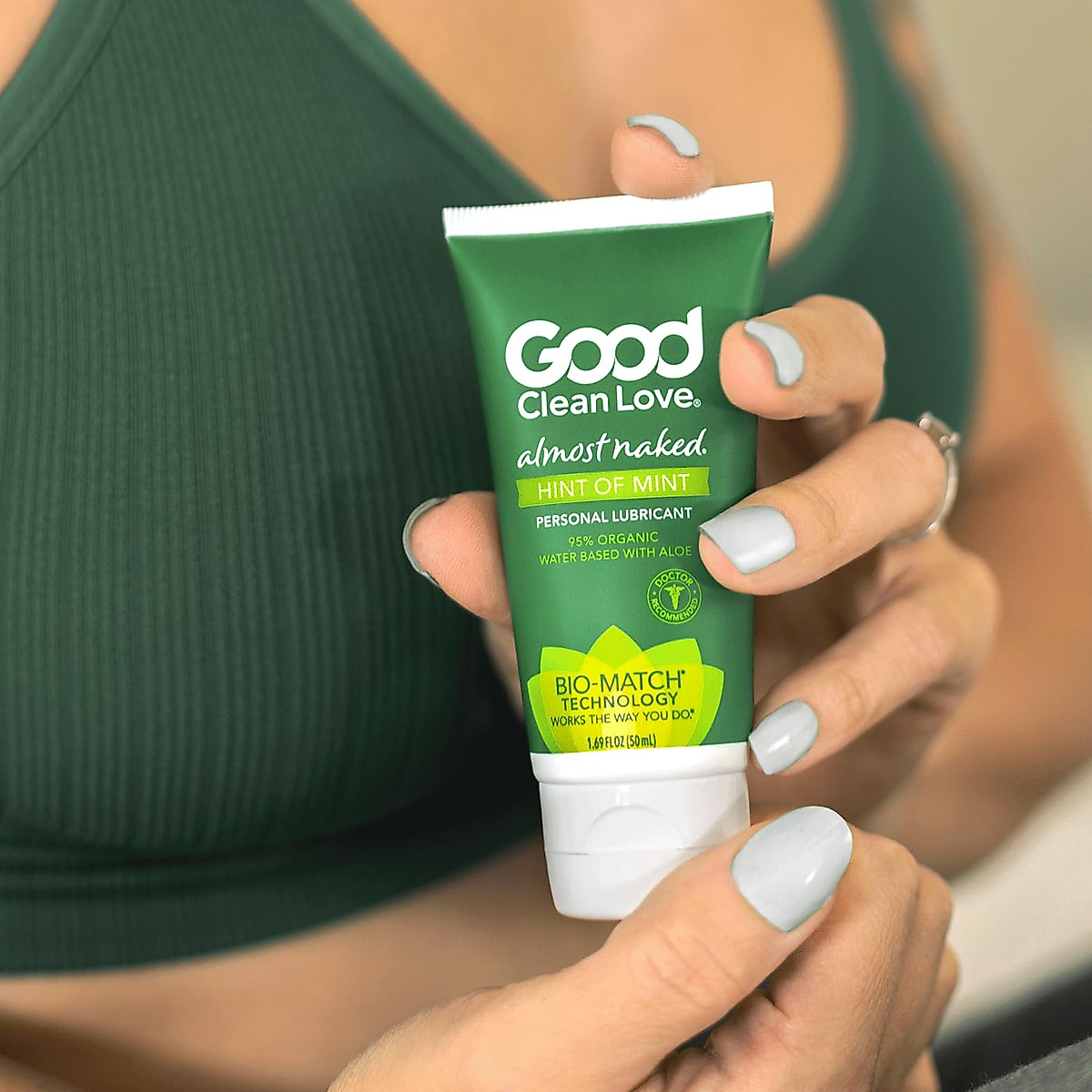 Good Clean Love Almost Naked Hint of Mint Water-Based Lube, Personal Lubricant with Organic Aloe Vera, Safe for Adult Toys & Condoms, pH-Balanced, Intimate Wellness Gel for Men & Women, 1.69 Oz